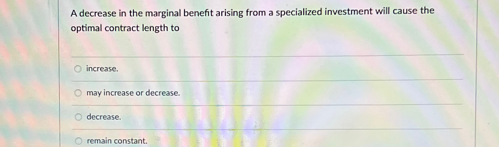 Solved A decrease in the marginal benefit arising from a | Chegg.com