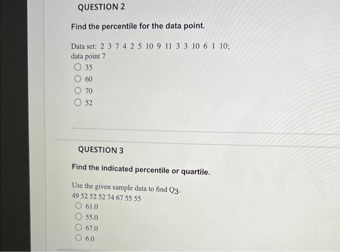 Solved Find the percentile for the data point. data point 7 | Chegg.com