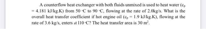 Solved A counterflow heat exchanger with both fluids unmixed | Chegg.com