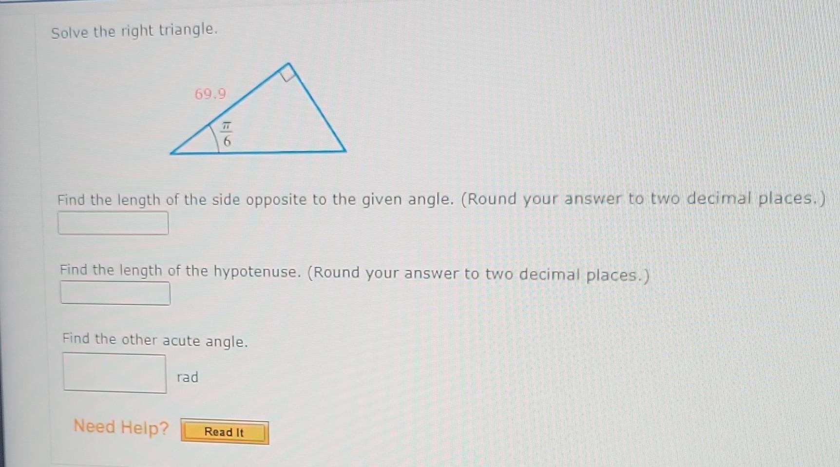 Solved Solve the right triangle. Find the length of the side | Chegg.com