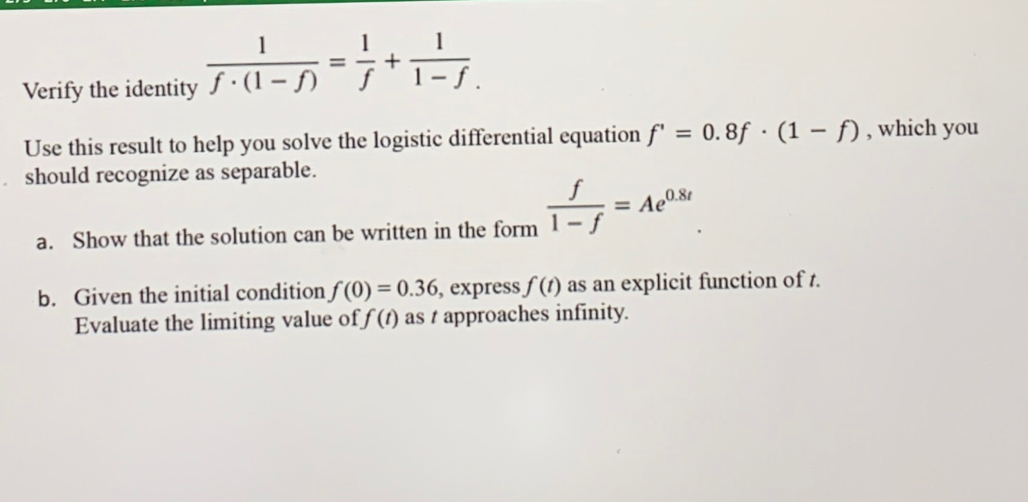Solved Verify the identity 1f*(1-f)=1f+11-f.Use this result | Chegg.com