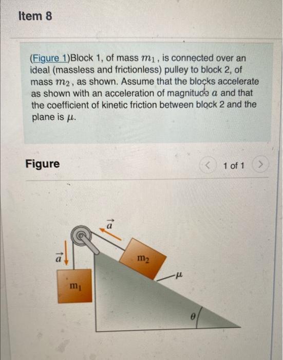 Solved (Figure 1)Block 1, of mass m1, is connected over an | Chegg.com