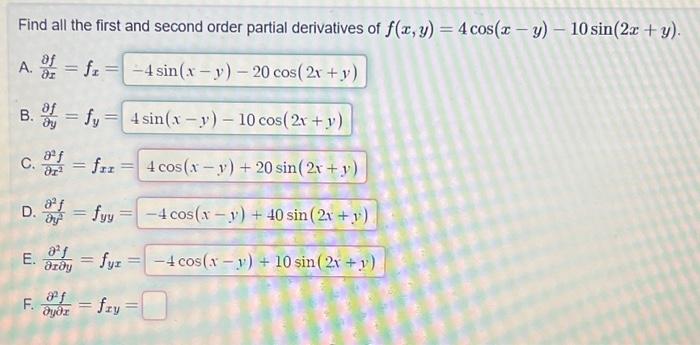 Solved Find all the first and second order partial | Chegg.com