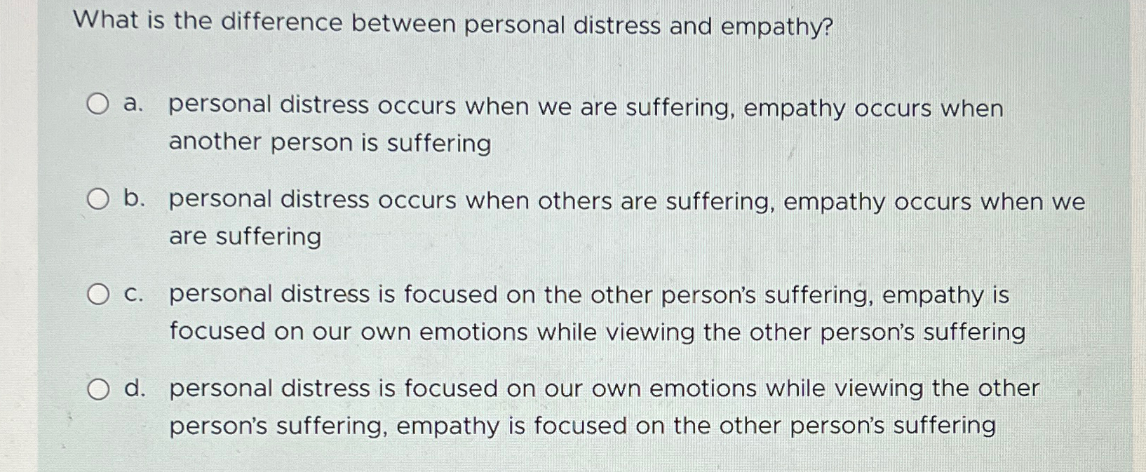 What is the difference between personal distress and | Chegg.com