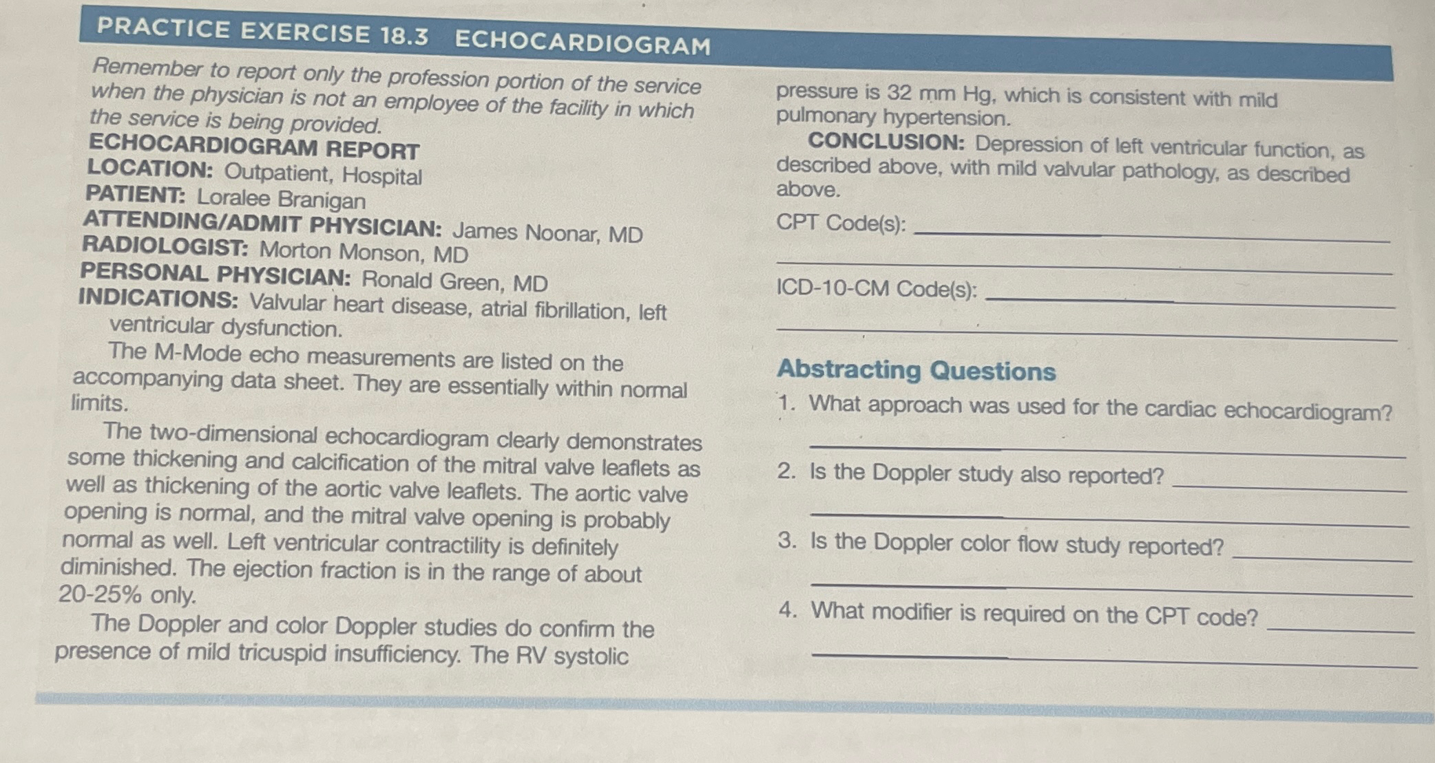 Solved PRACTICE EXERCISE 18.3 ﻿ECHOCARDIOGRAMRemember to | Chegg.com