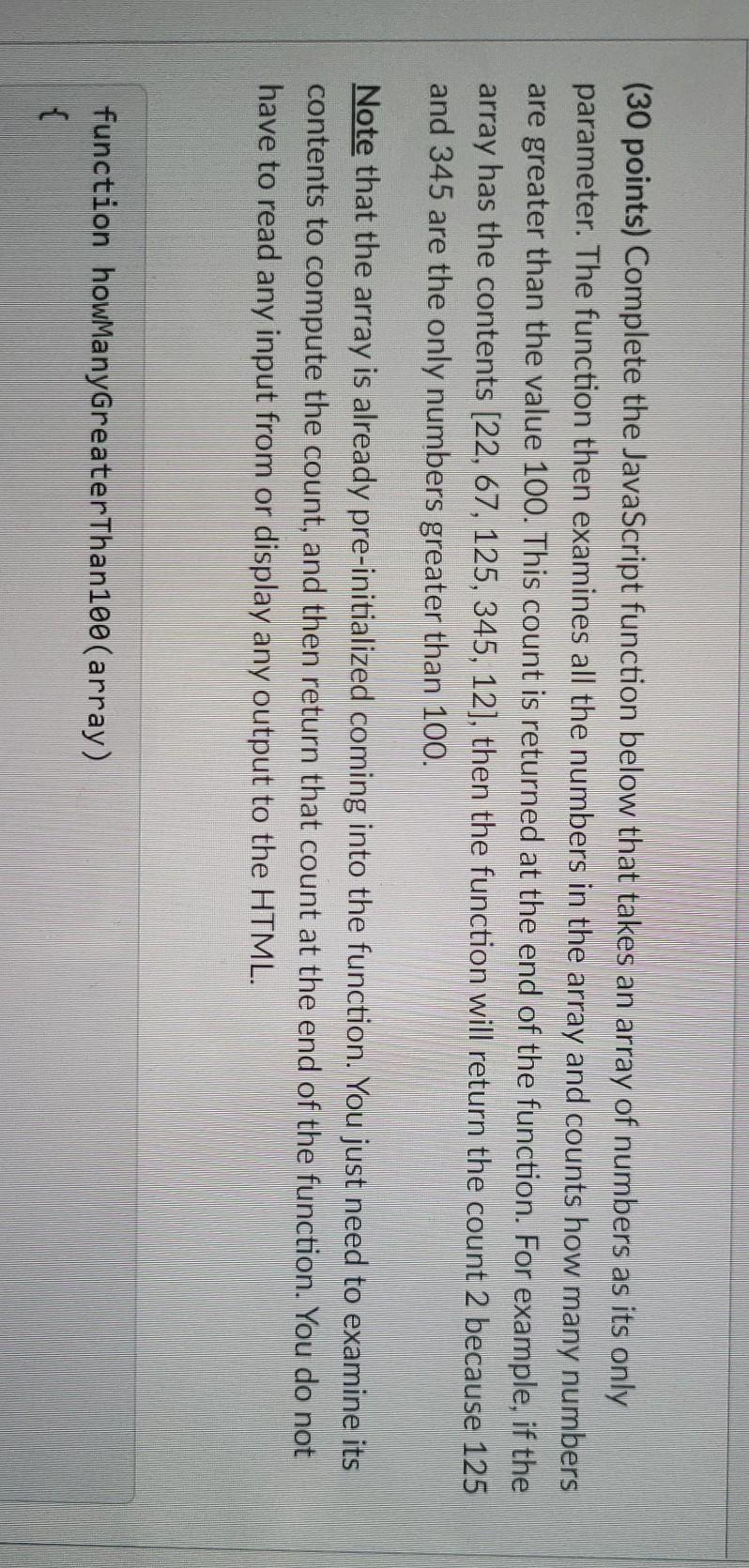 Solved (30 points) Complete the JavaScript function below | Chegg.com