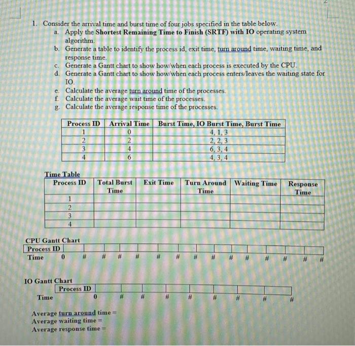 Solved SRTF with IO. Write it neatly please. CPU Grantt | Chegg.com