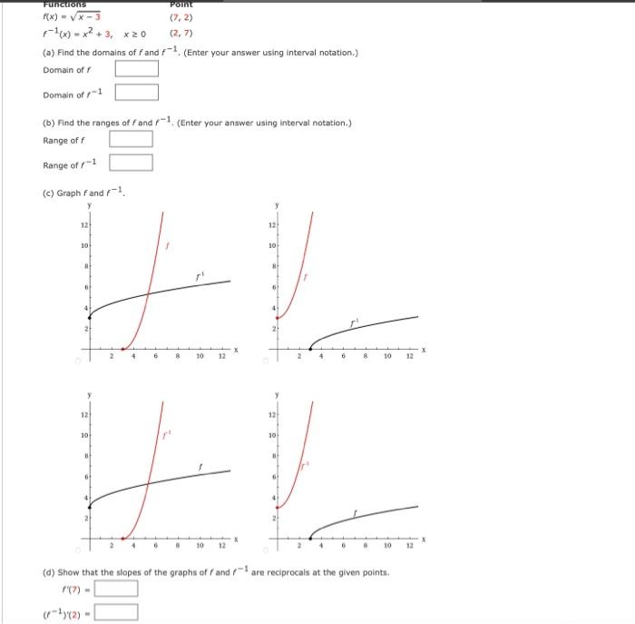 Solved (a) Find the domains of f and f−1. (Enter your answer | Chegg.com