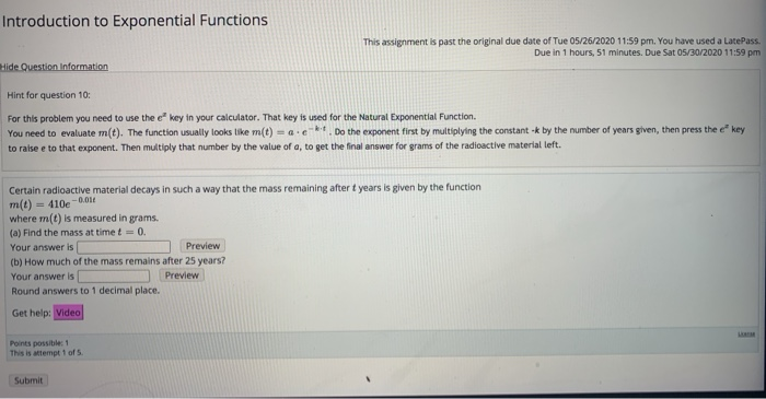 Solved Introduction to Exponential Functions This assignment | Chegg.com