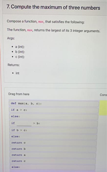 Solved 7. Compute the maximum of three numbers Compose a | Chegg.com