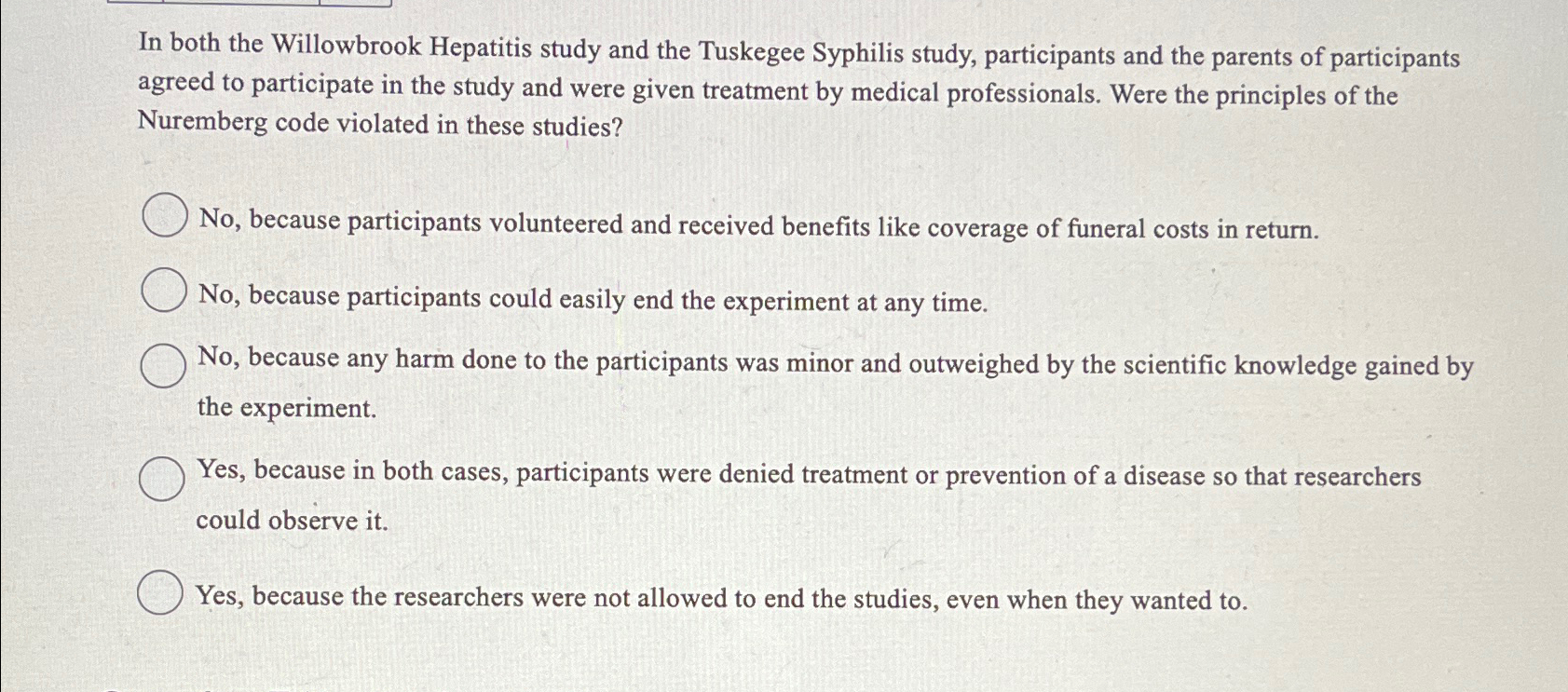 Solved In both the Willowbrook Hepatitis study and the | Chegg.com