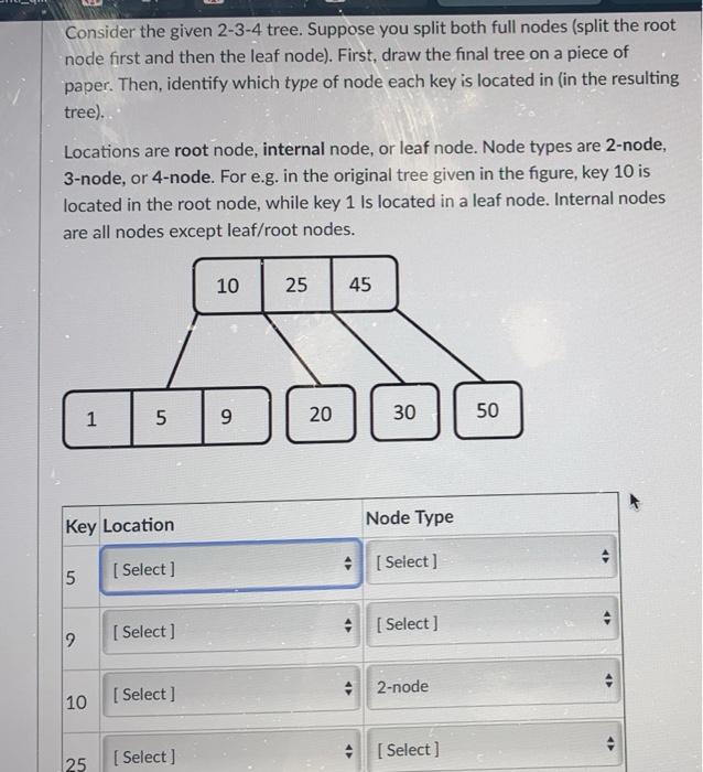 Solved Consider the given 2-3-4 tree. Suppose you split both | Chegg.com