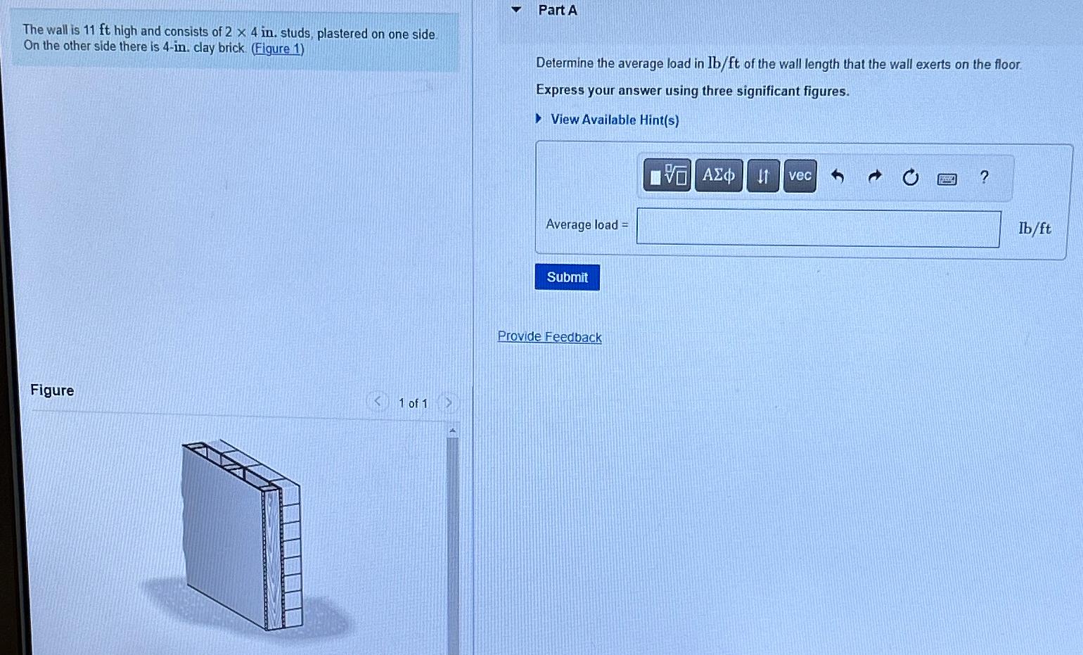 Solved The wall is 11ft high and consists of 2\\\\times 4in. | Chegg.com