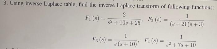 Solved 3. Using inverse Laplace table, find the inverse | Chegg.com