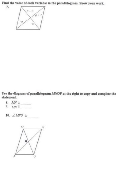 Solved Find The Value Of Each Variable In The Parallelogram