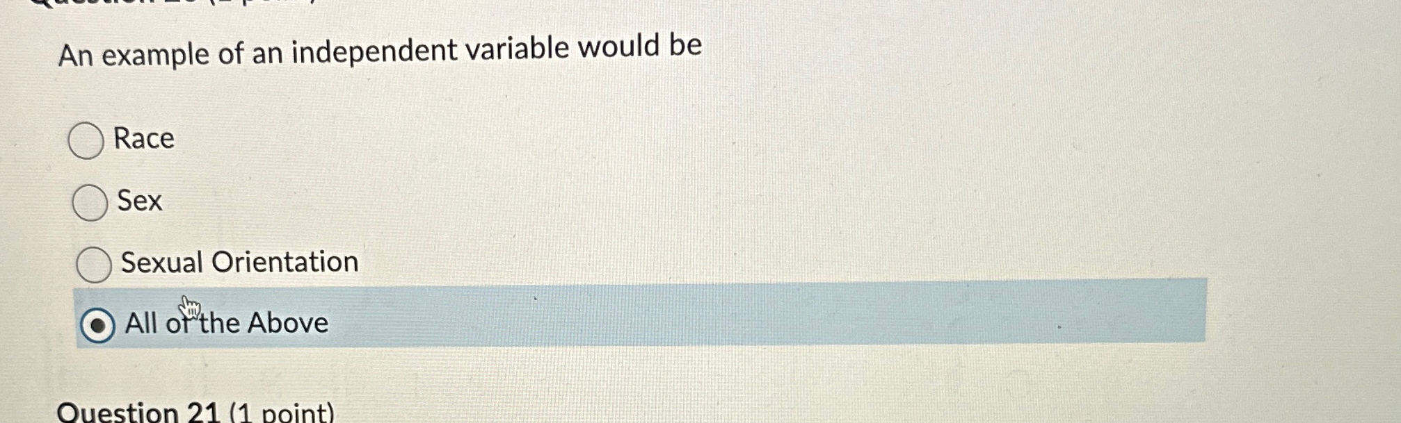 Solved An example of an independent variable would | Chegg.com