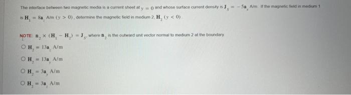 Solved The interface betwoen twe magnetic modia is a curreht | Chegg.com
