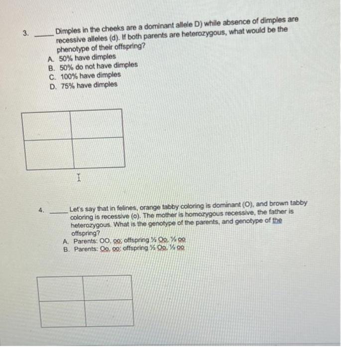 Solved 3. Dimples in the cheeks are a dominant allele D) | Chegg.com