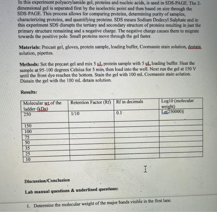 Solved Determine the retention factor and molecular weight | Chegg.com