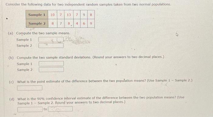 Solved Consider the following data for two independent | Chegg.com