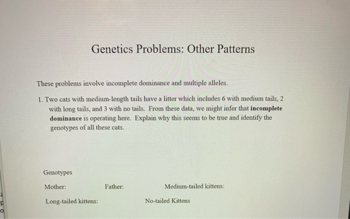 Solved Genetics Problems: Other Patterns These problems | Chegg.com