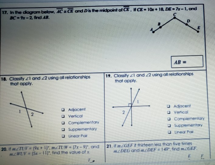Solved 17. In the diagram below. CEE and Dis the midpoint of | Chegg.com