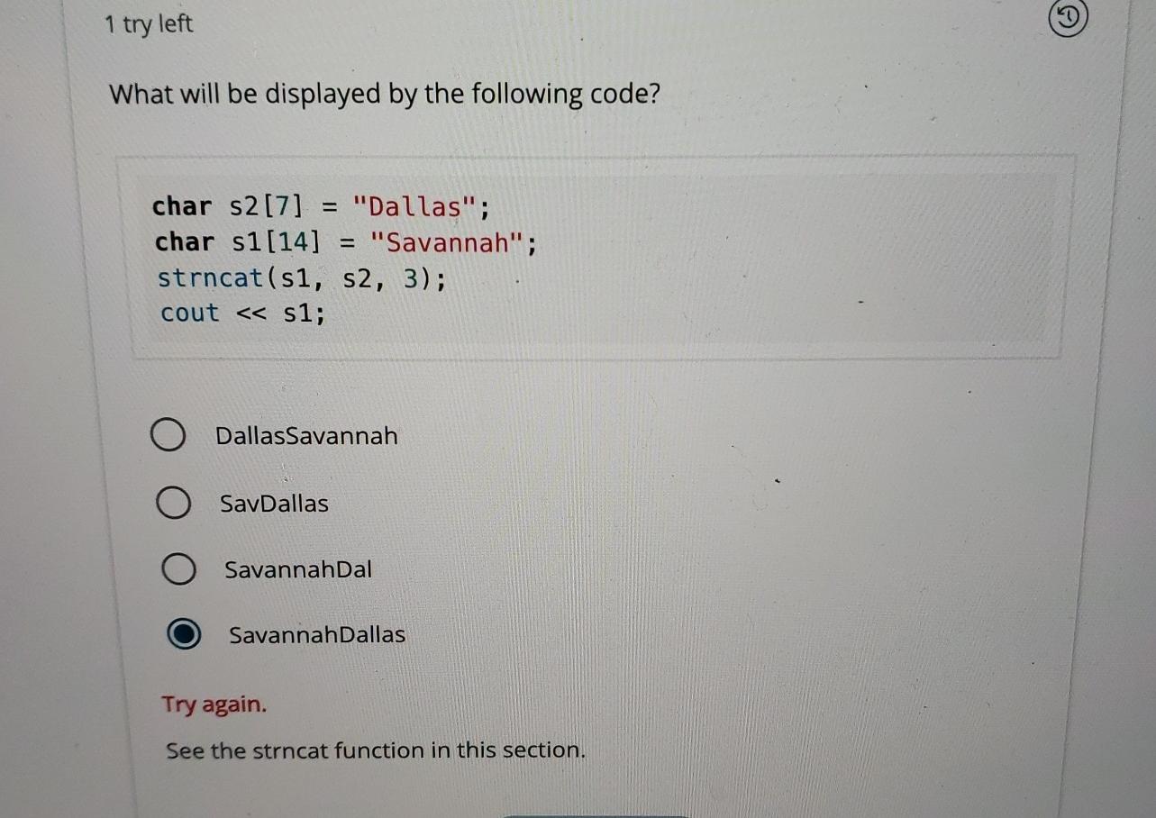 Solved 1 ﻿try lefWhat will be displayed by the following | Chegg.com