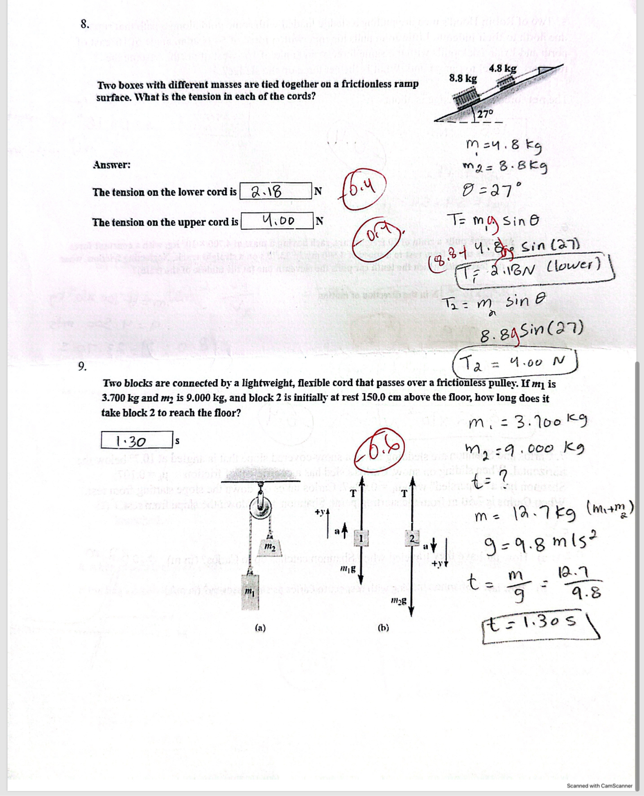 Two boxes with different masses are tied together on | Chegg.com