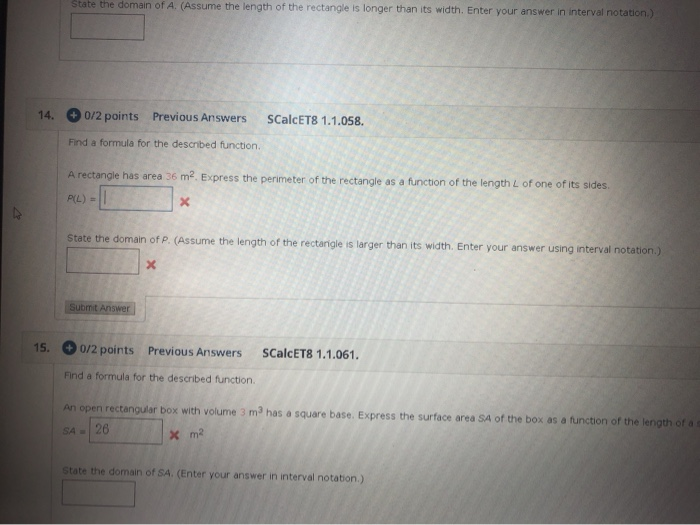 Solved State the domain of A. (Assume the length of the | Chegg.com