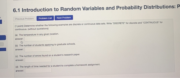 Solved 6.1 Introduction to Random Variables and Probability | Chegg.com