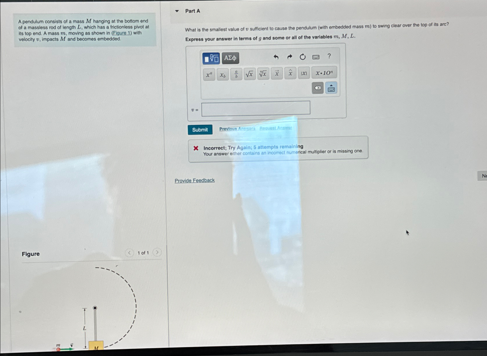 Solved Part AA pendulum consists of a mass M ﻿hanging at the | Chegg.com