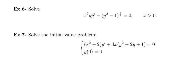 Solved Ex.6- ﻿Solvex2yy'-(y2-1)32=0,x>0.Ex.7- ﻿Solve the | Chegg.com