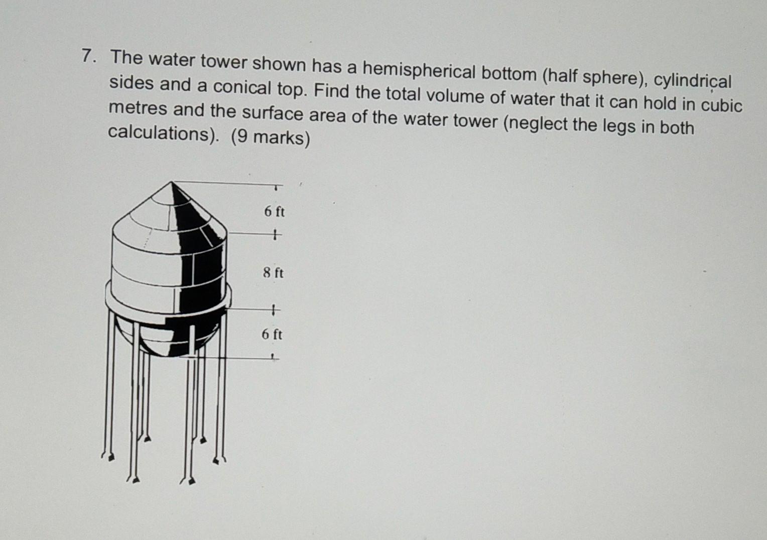 Solved 7. The water tower shown has a hemispherical bottom | Chegg.com
