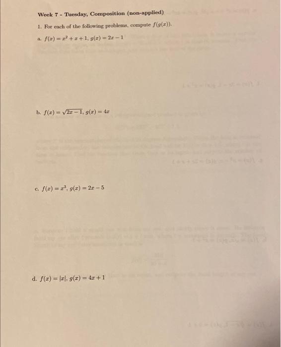 Solved Week 7 - Tuesday, Composition (non-applied) 1. For | Chegg.com