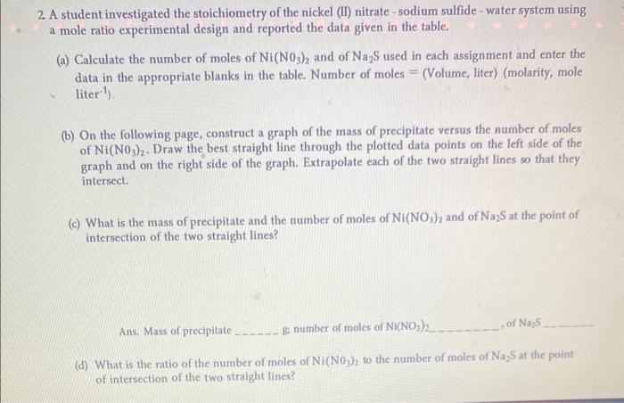 Solved 2. A student investigated the stoichiometry of the | Chegg.com
