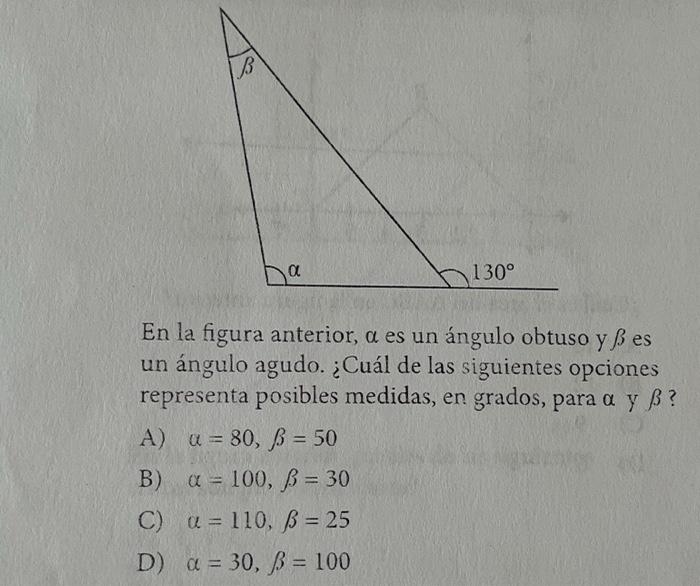 Solved B al 130° En la figura anterior, a es un ángulo | Chegg.com