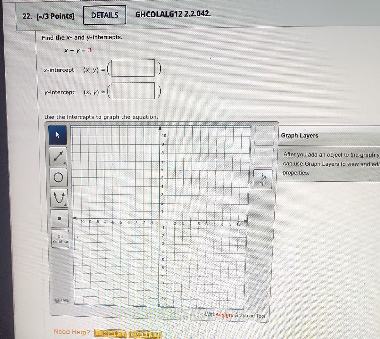 Solved Find the x - and y-intercepts. x−y=3 x-intercept | Chegg.com