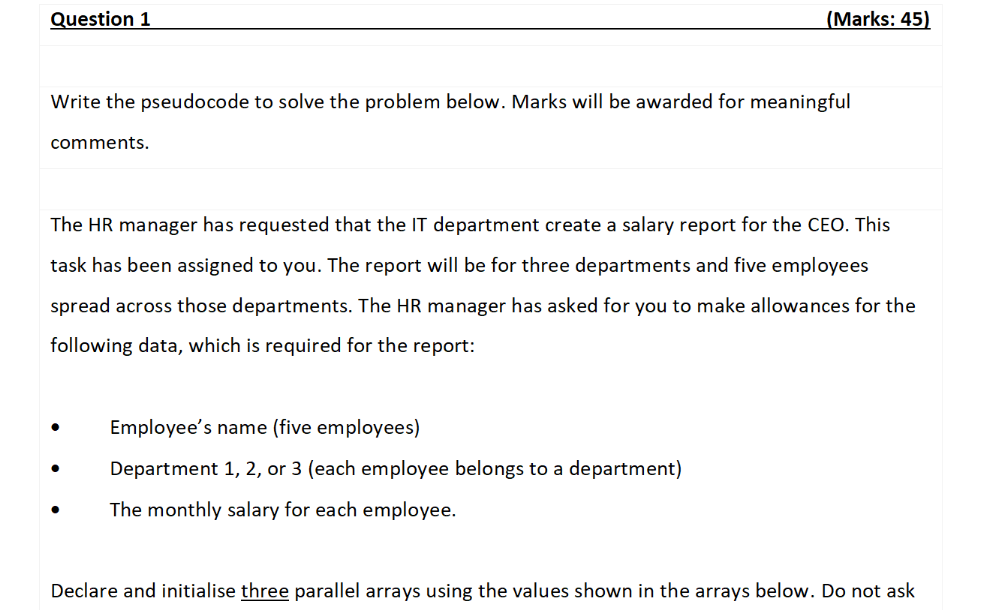 Solved Write the pseudocode to solve the problem below. | Chegg.com