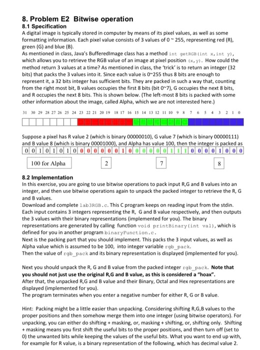 Solved 8. Problem E2 Bitwise operation 8.1 Specification A | Chegg.com