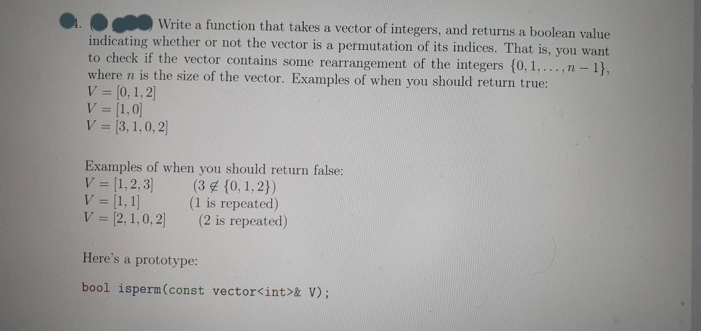 Solved Write a function that takes a vector of integers, and | Chegg.com