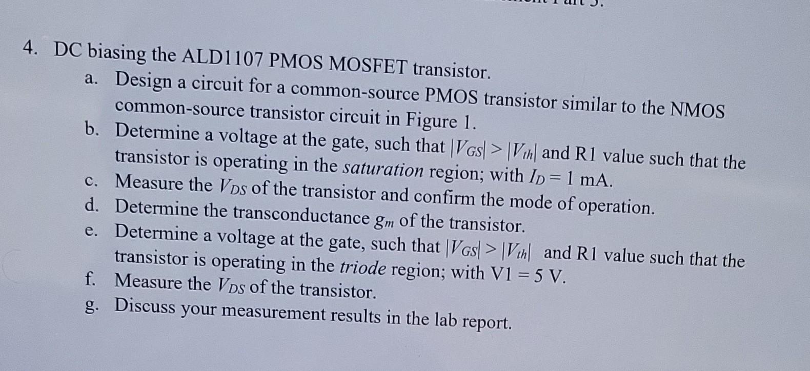 Solved 4. DC biasing the ALD1107 PMOS MOSFET transistor. a. | Chegg.com