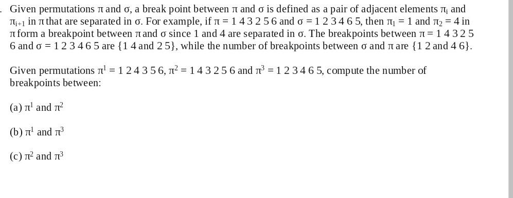 Solved Given permutations n and o, a break point between n | Chegg.com