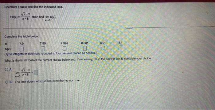 Solved Construct a table and find the indicated limit. If | Chegg.com