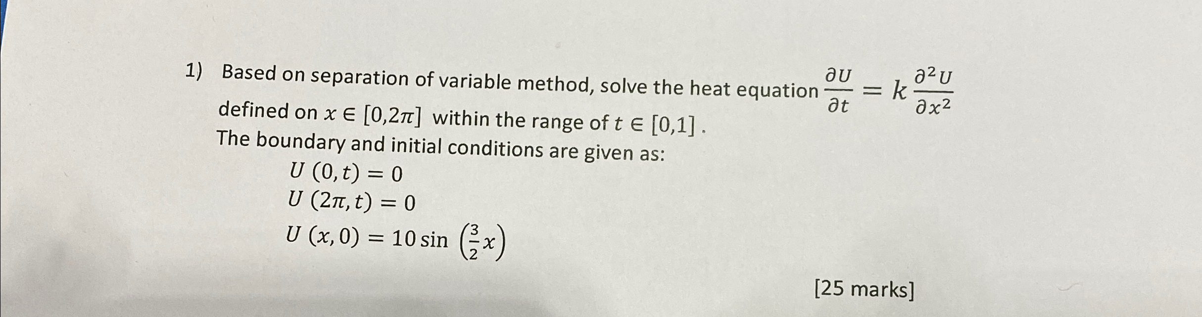 Solved Based On Separation Of Variable Method Solve The