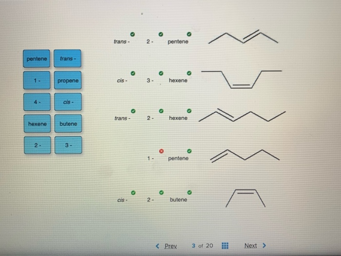 Solved trans- 2. pentene pentene trans- propene cis - 3 - | Chegg.com