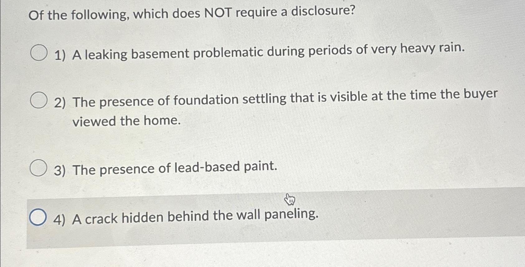 Solved Of the following, which does NOT require a | Chegg.com