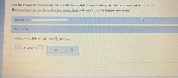 Solved Find the P value for the following values of the test | Chegg.com
