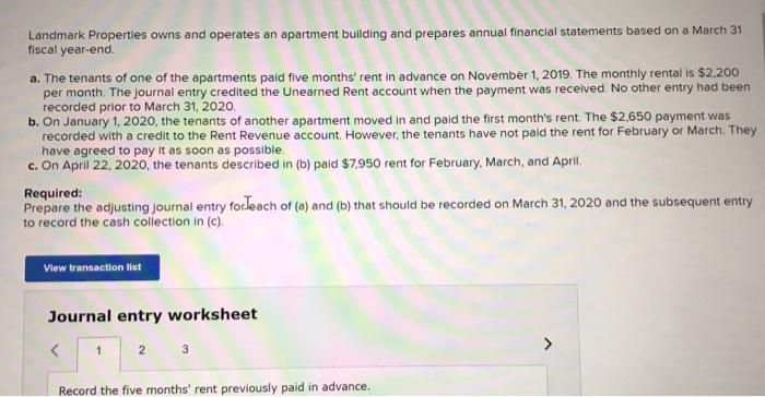 Solved Landmark Properties owns and operates an apartment | Chegg.com