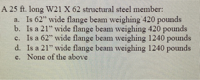 Solved A 25 ft. long W21 X 62 structural steel member: a. Is | Chegg.com