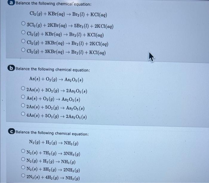 Solved a Balance the following chemical'equation: | Chegg.com